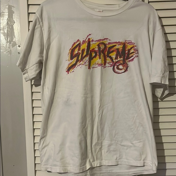 Supreme | Shirts | Supreme White Tee With Red And Yellow Graphic | Poshmark